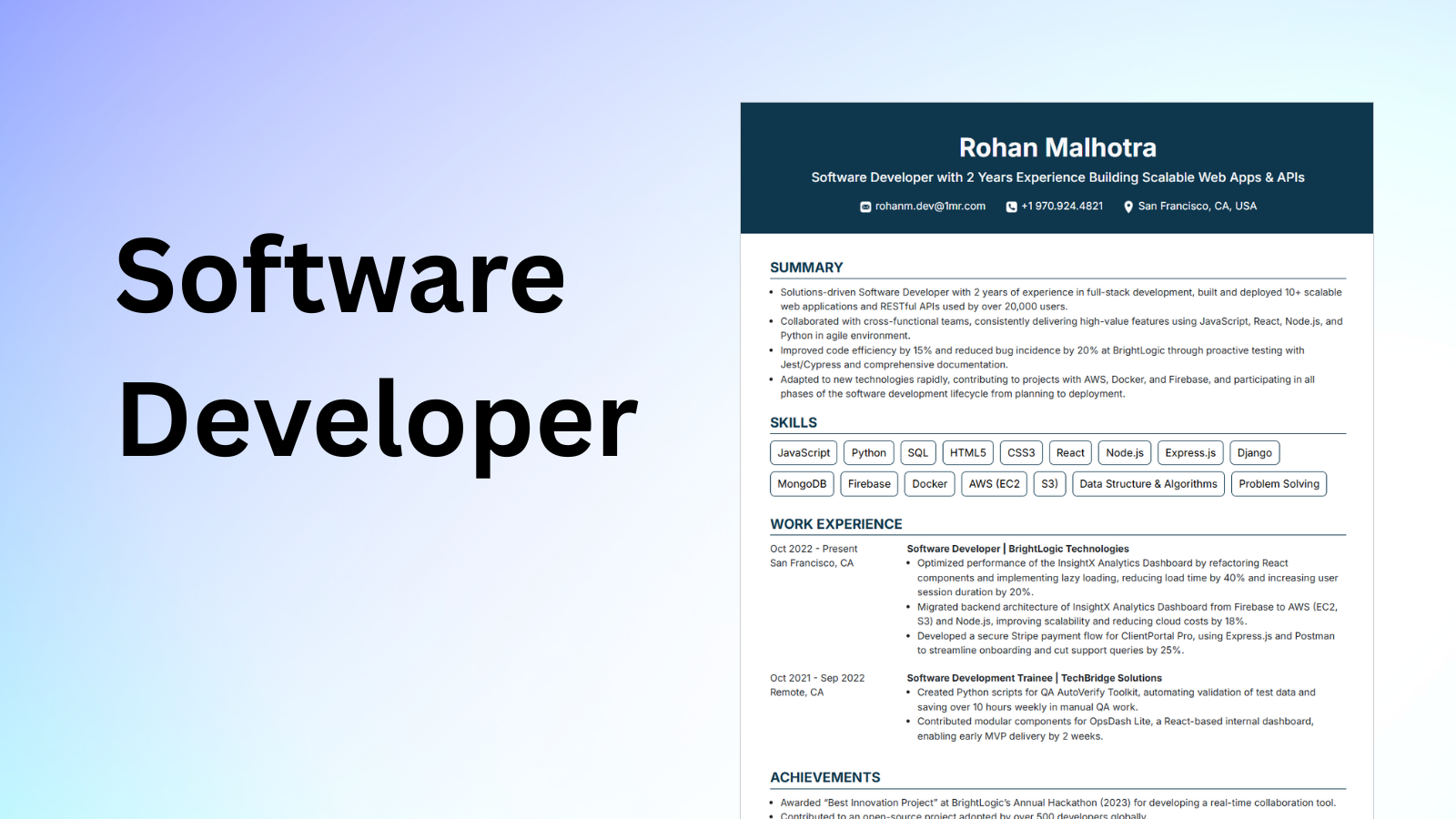 Software Developer Resume Example